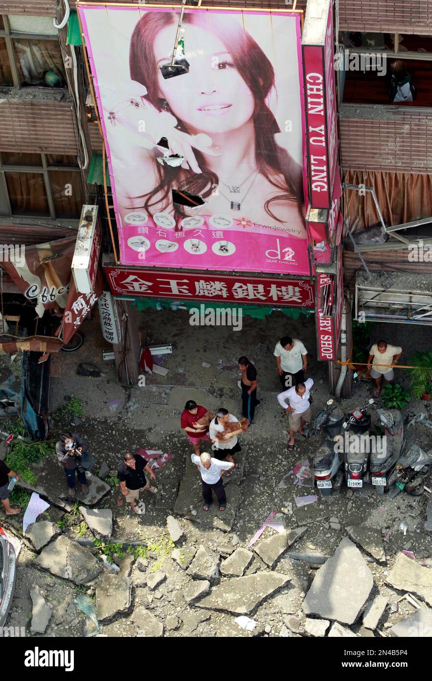 A rooftop view shows a destroyed street from an massive gas explosion ...