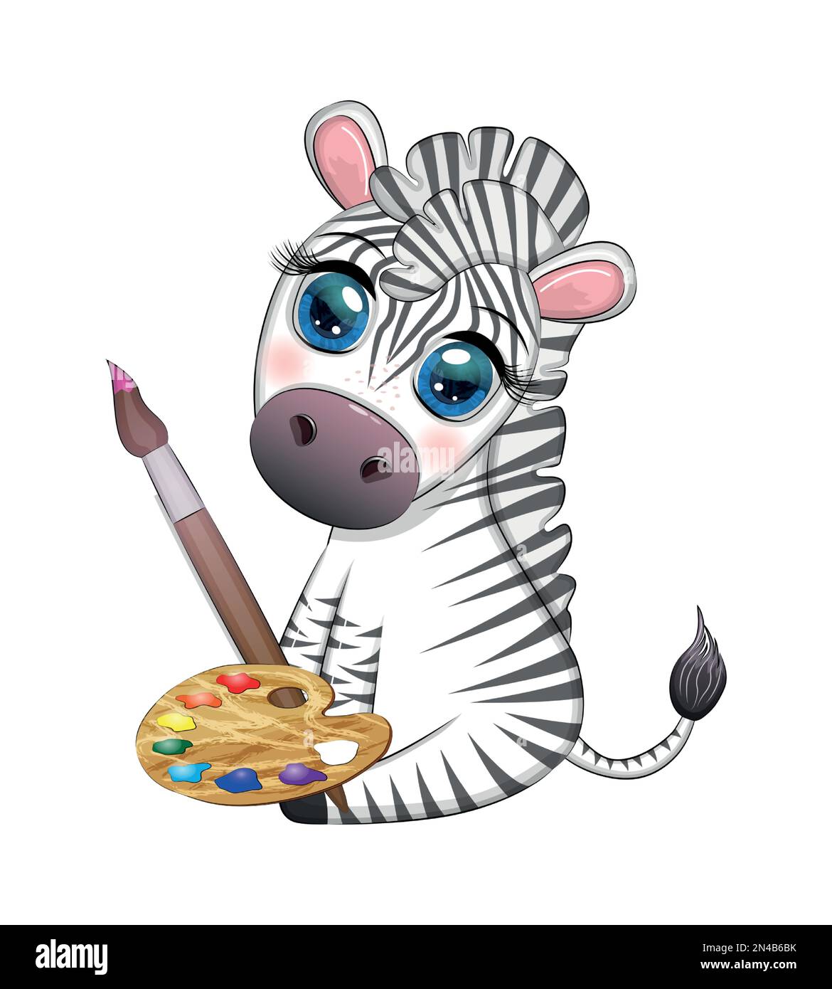 Zebra painter with paint palette and brush. Profession, hobby, children ...