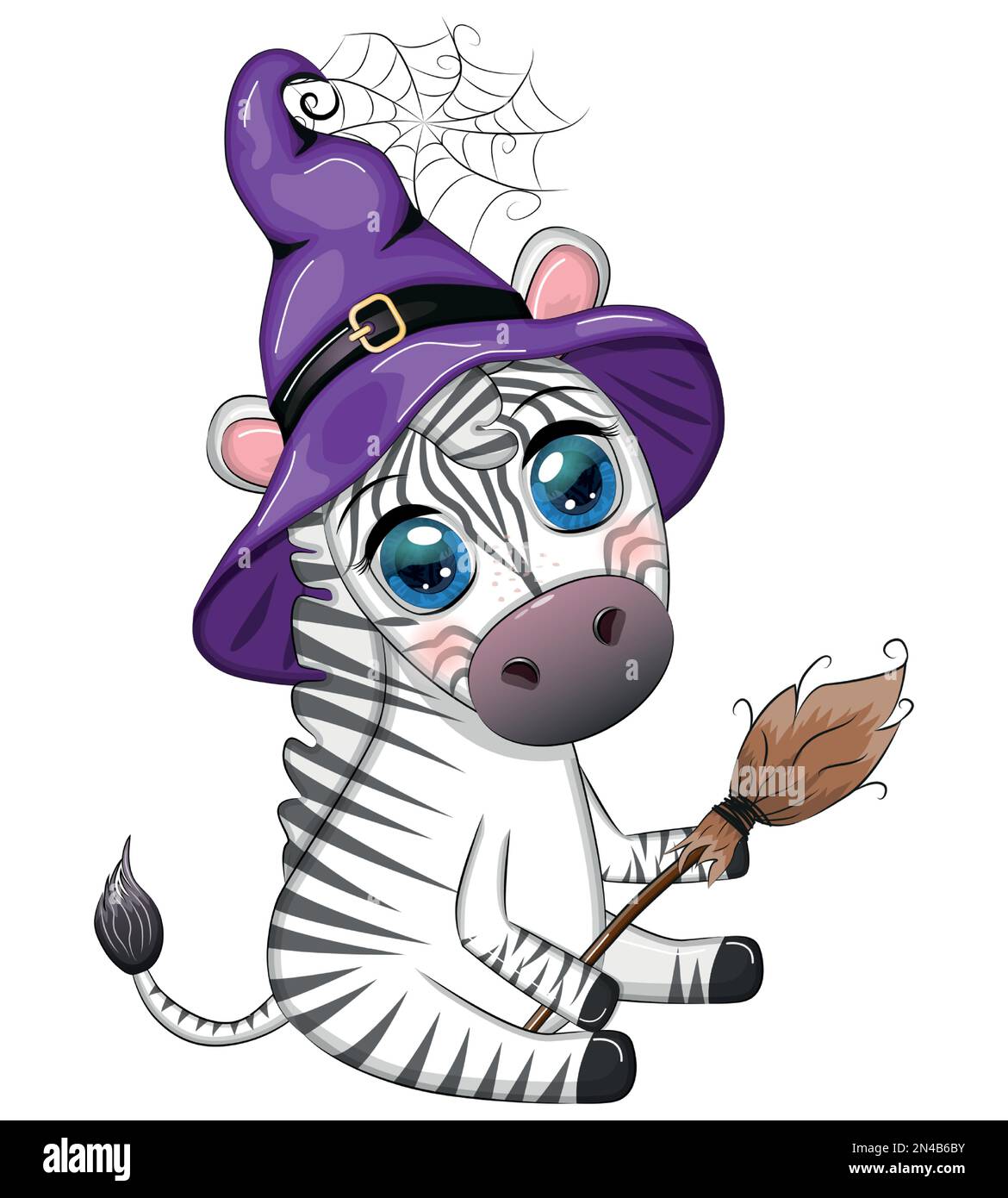 Cute zebra in witch hat, with broom, pumpkin jack, magic potion. Poster ...