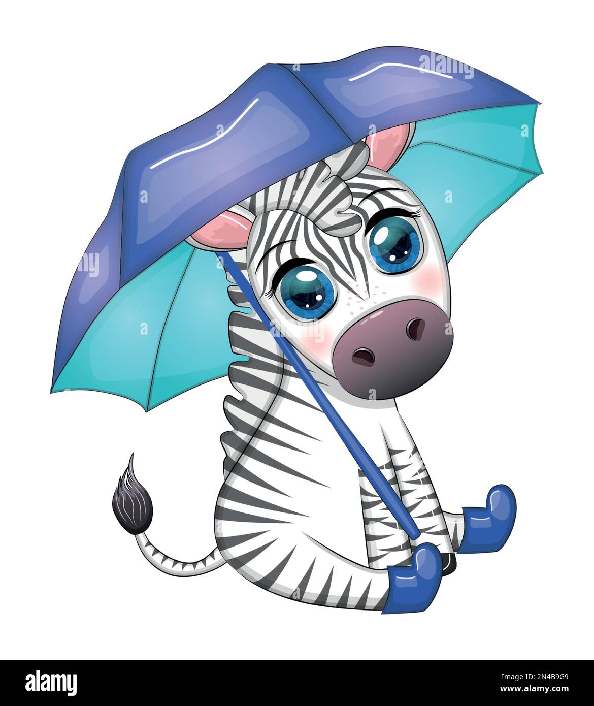 Striped zebra with umbrella, cute kid character. Autumn is coming, rain ...