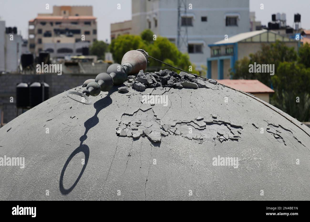 The dome of the Al-Sousi mosque is seen destroyed in an Israeli strike ...