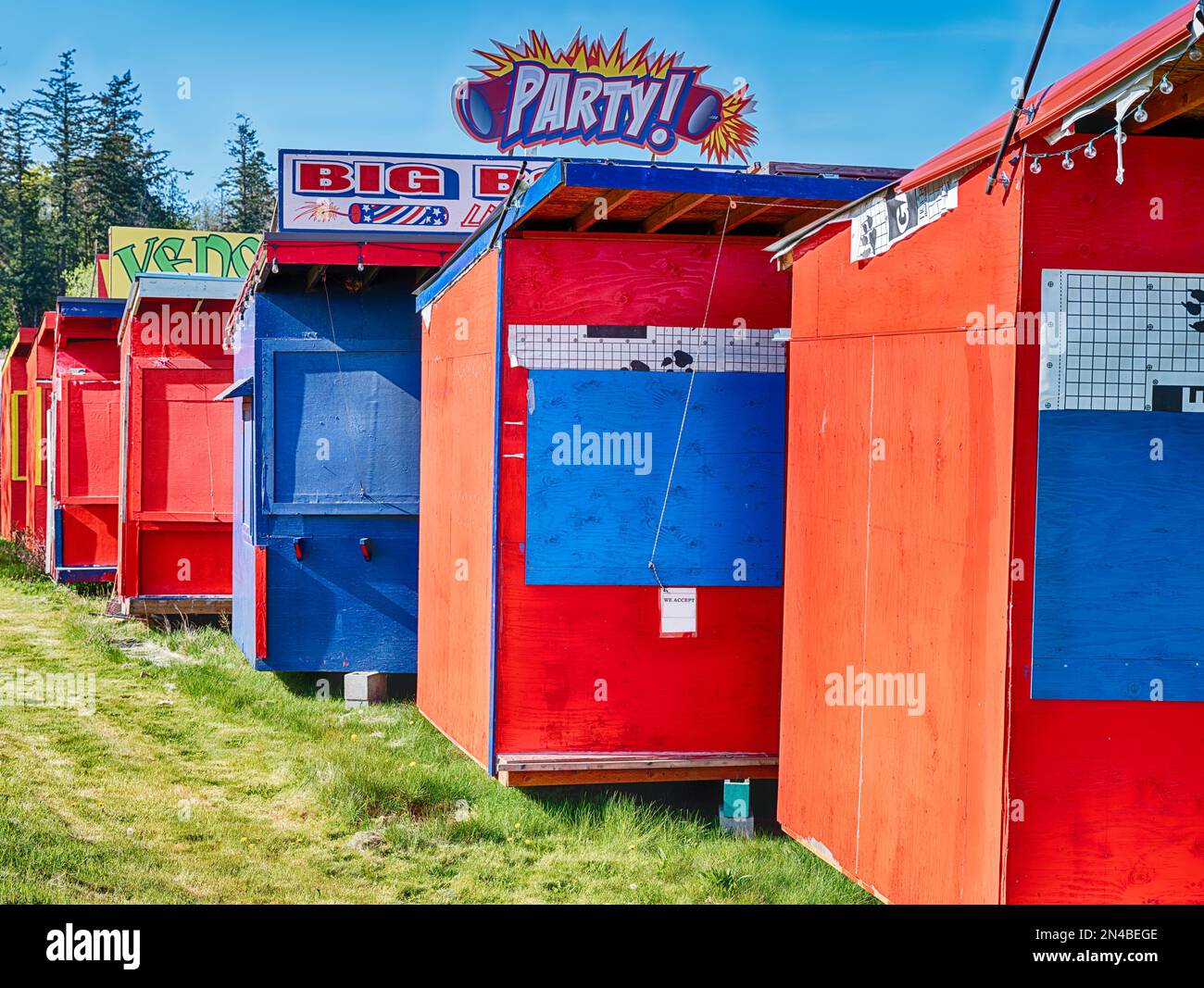 Empty firework stands are lined up in storage wiating for the start of ...
