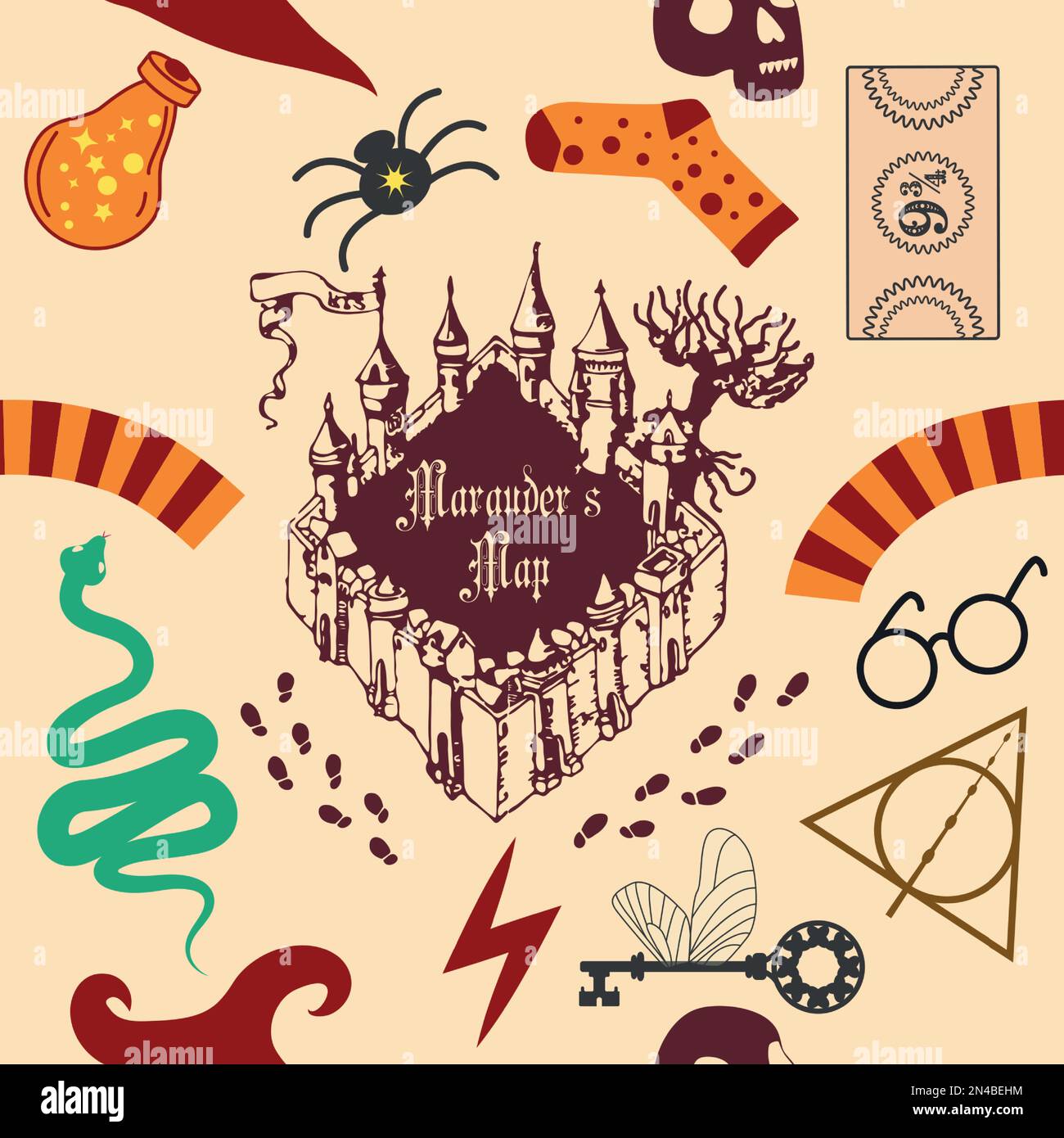 Magic items seamless pattern in flat style. School of Magic. Pumpkin ...
