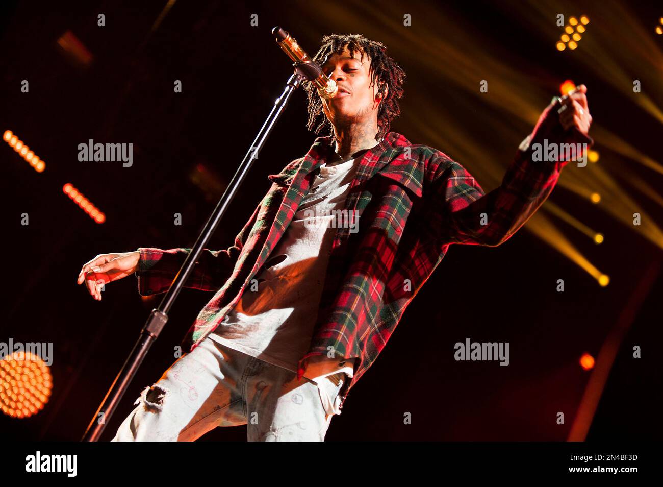 Wiz Khalifa performs on stage at the Molson Amphitheatre during the ...