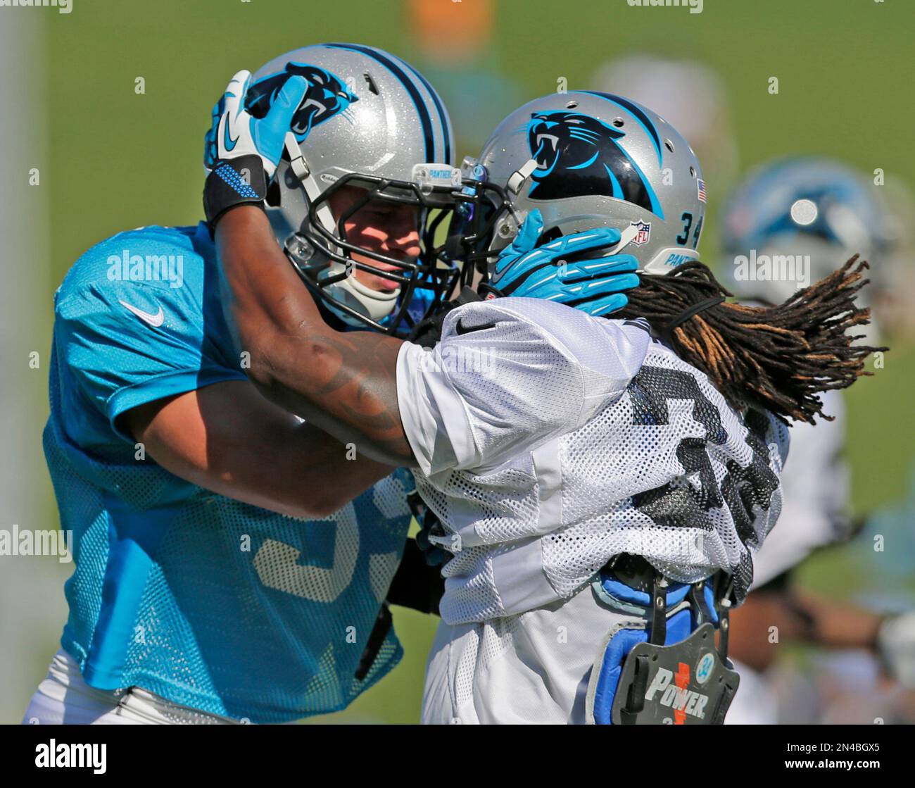 Carolina Panthers' Luke Kuechly, left, and DeAngelo Williams, right ...