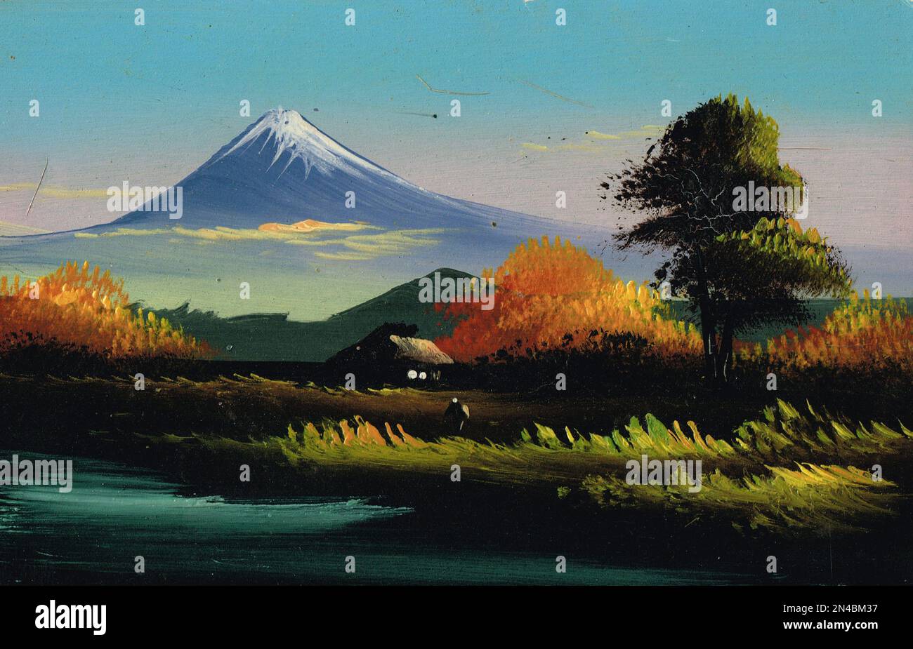 Hand painted Japanese scenic postcard. Circa 1900-1910 Stock Photo - Alamy