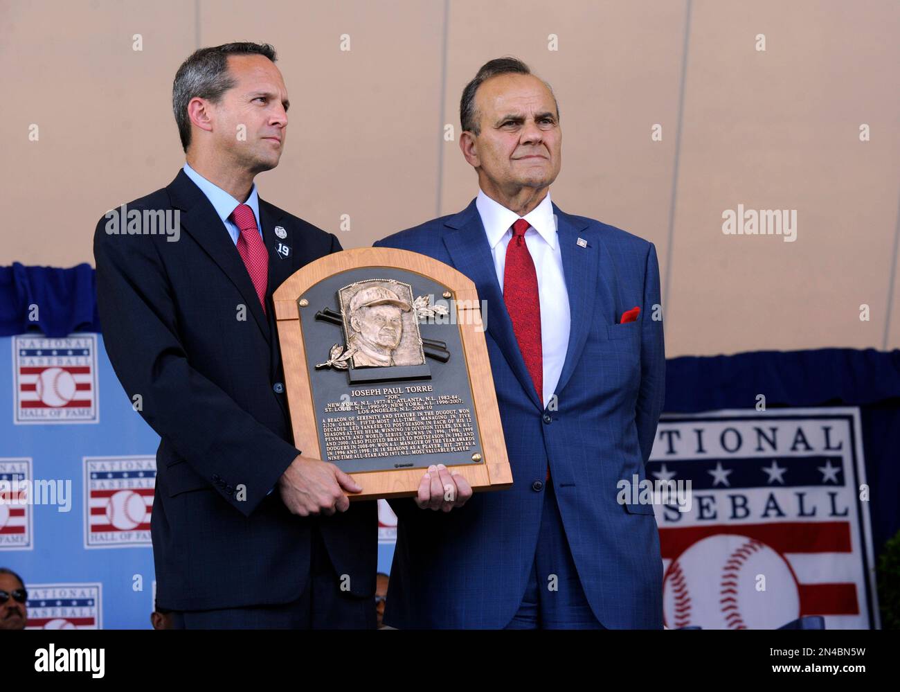 National Baseball Hall of Fame inductee Joe Torre with his plaque and ...