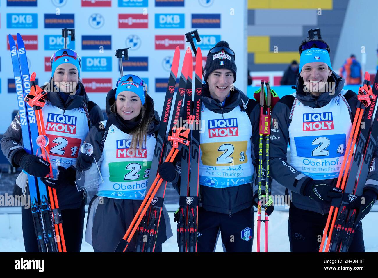 Lisa Vittozzi, Dorothea Wierer, Didier Bionaz and Tommaso Giacomel, of ...