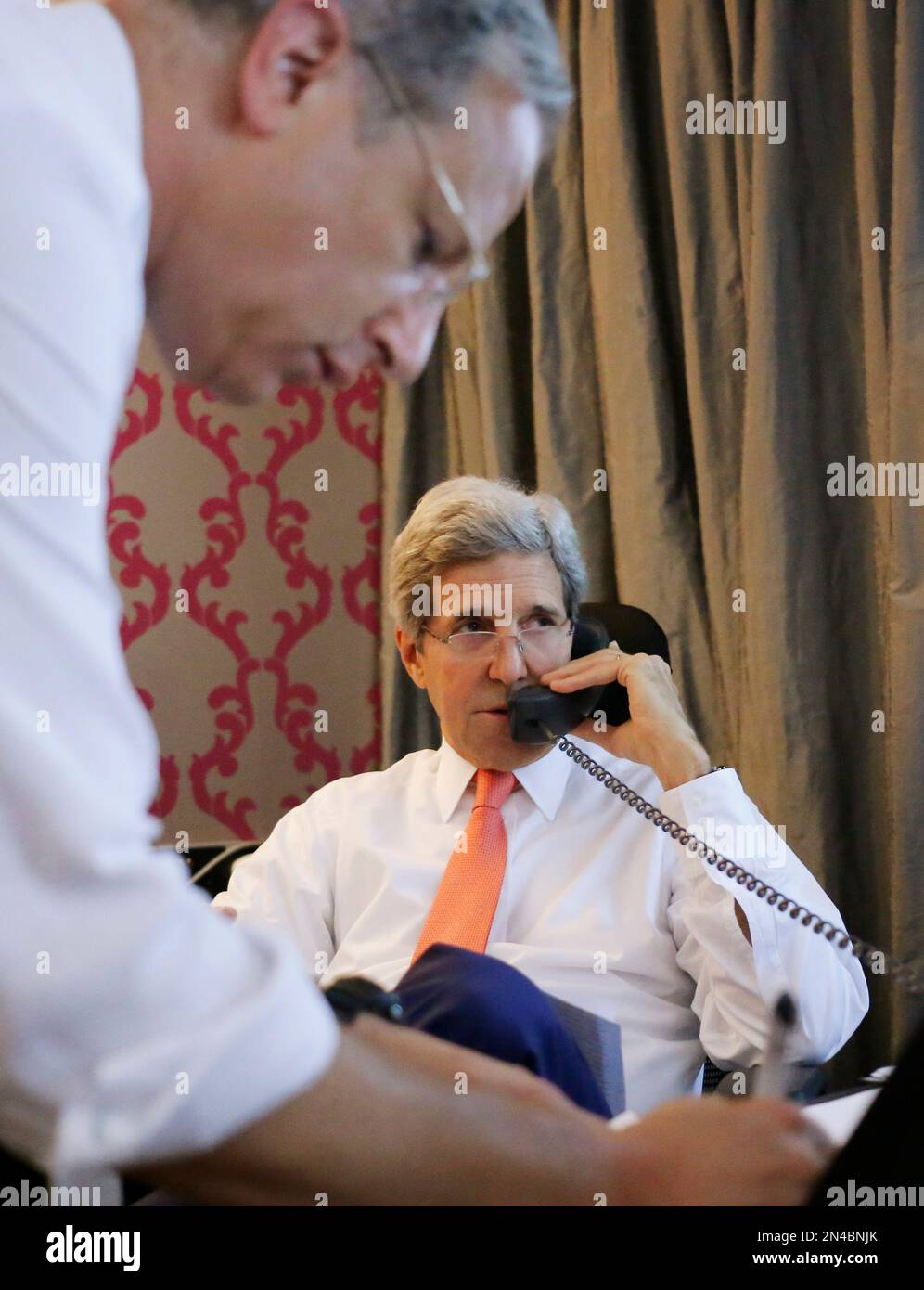 U.S. Secretary of State John Kerry talks to Israeli Prime Minister ...