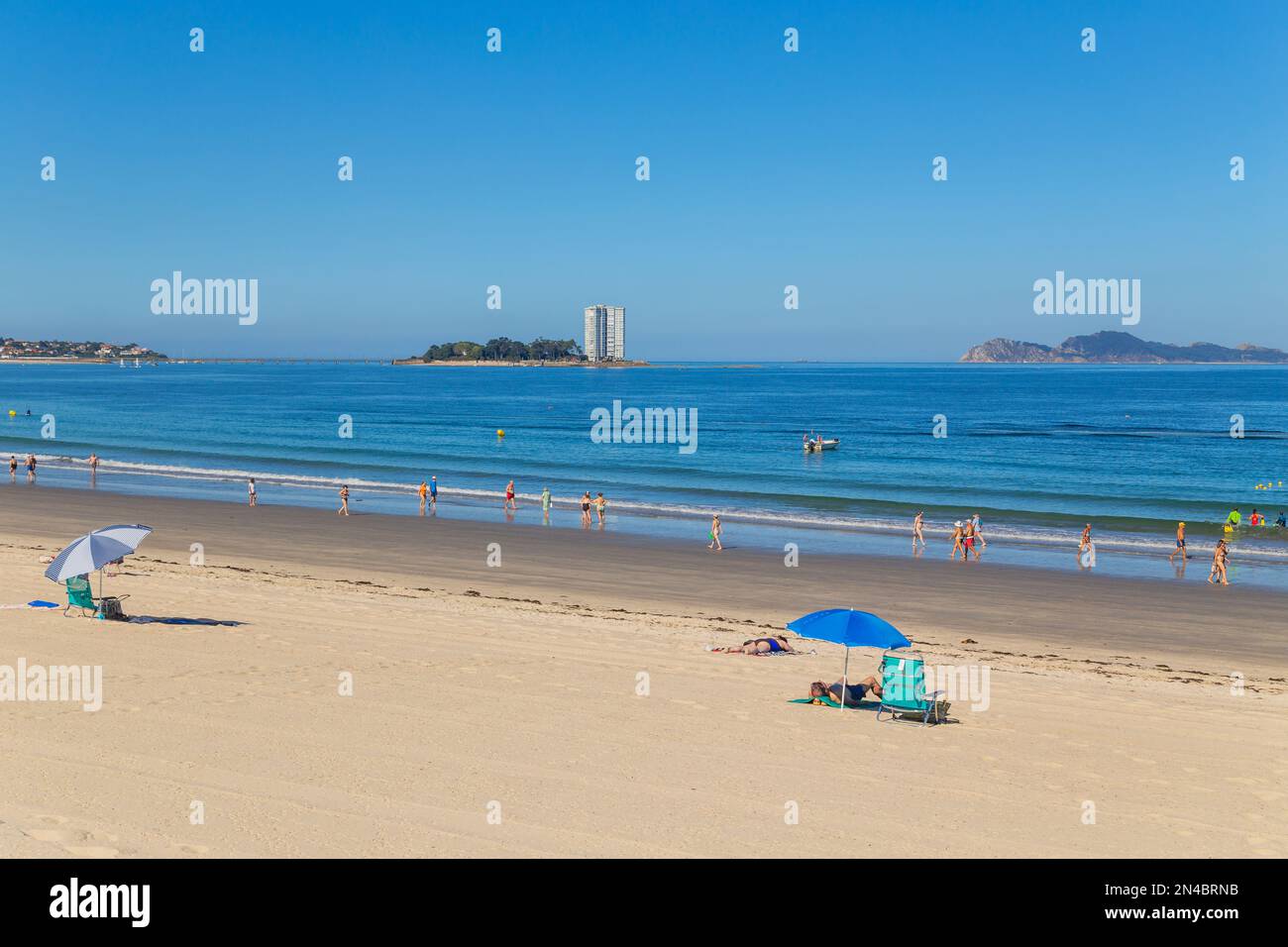 Vigo, Spain - July 27, 2022: People in Samil beach in a summer day ...