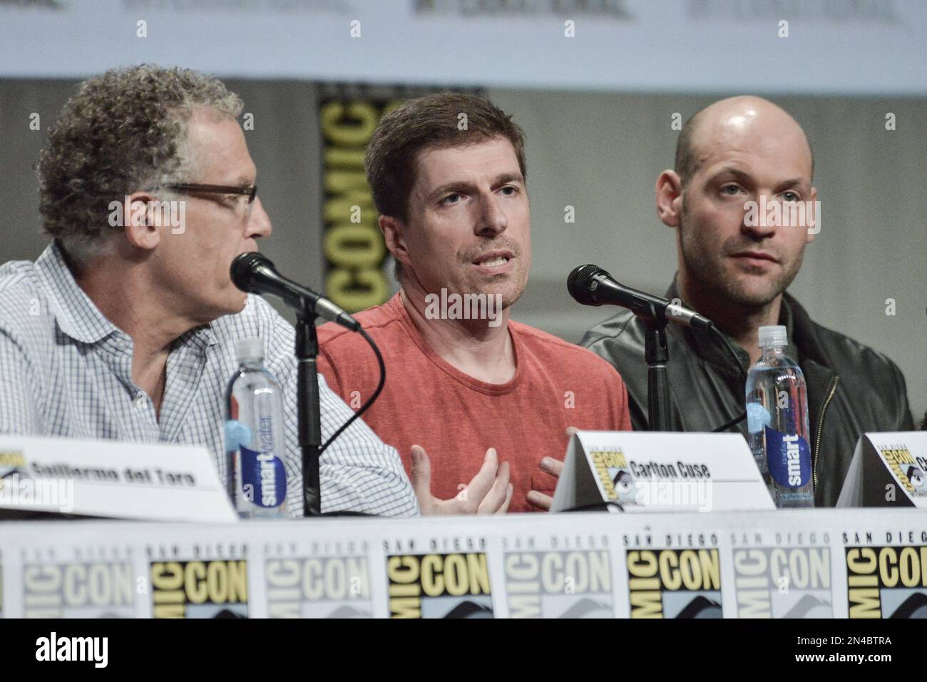 From left, Carlton Cuse, Chuck Hogan, and Corey Stoll attend "The ...