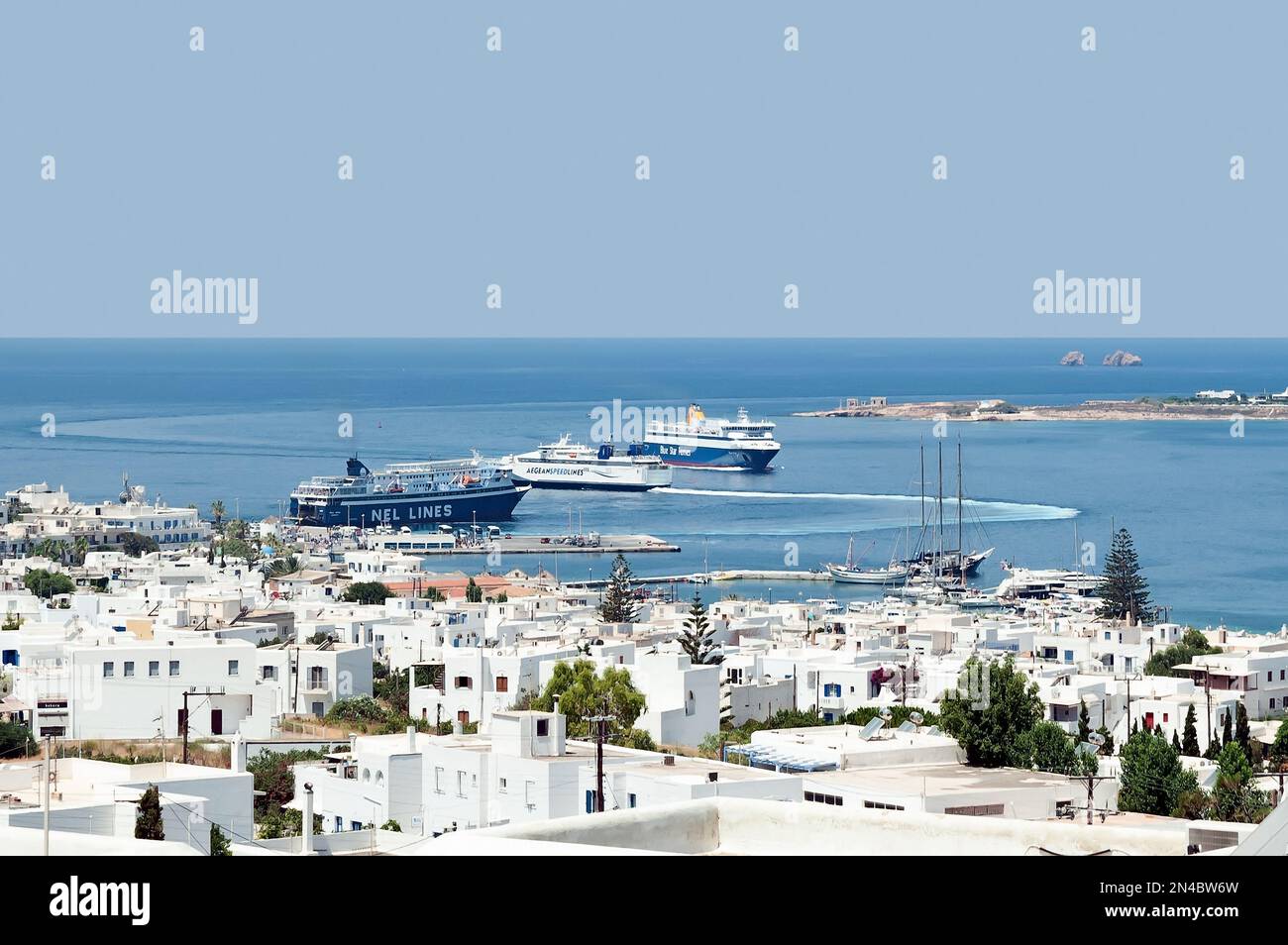 The cruise ships arrived at the Paros port in Greece Stock Photo - Alamy