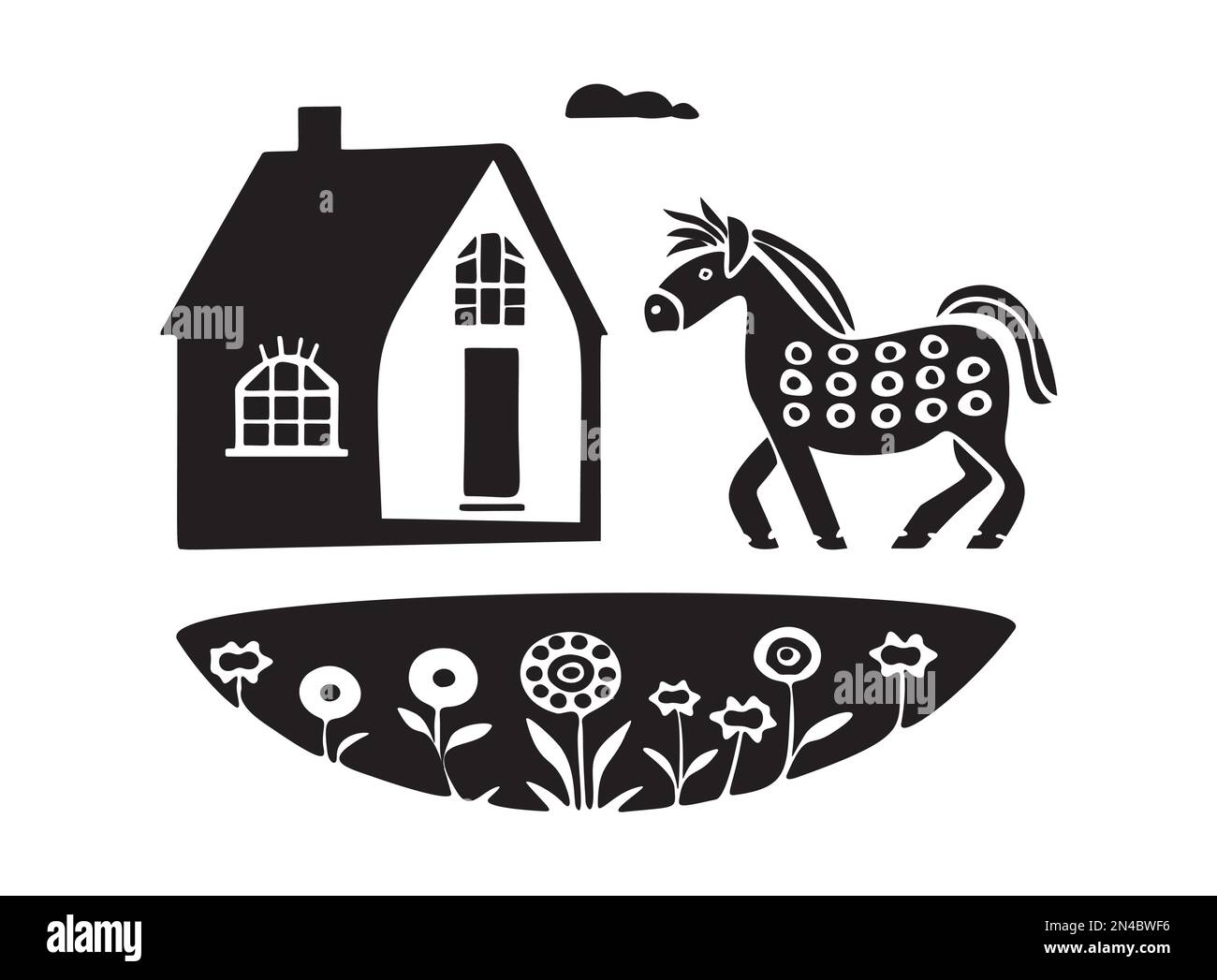 Cute rustic barn motif in homestead vintage style. Vector illustration ...