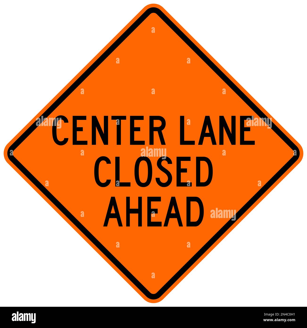 Center lane closed ahead warning sign Stock Photo - Alamy