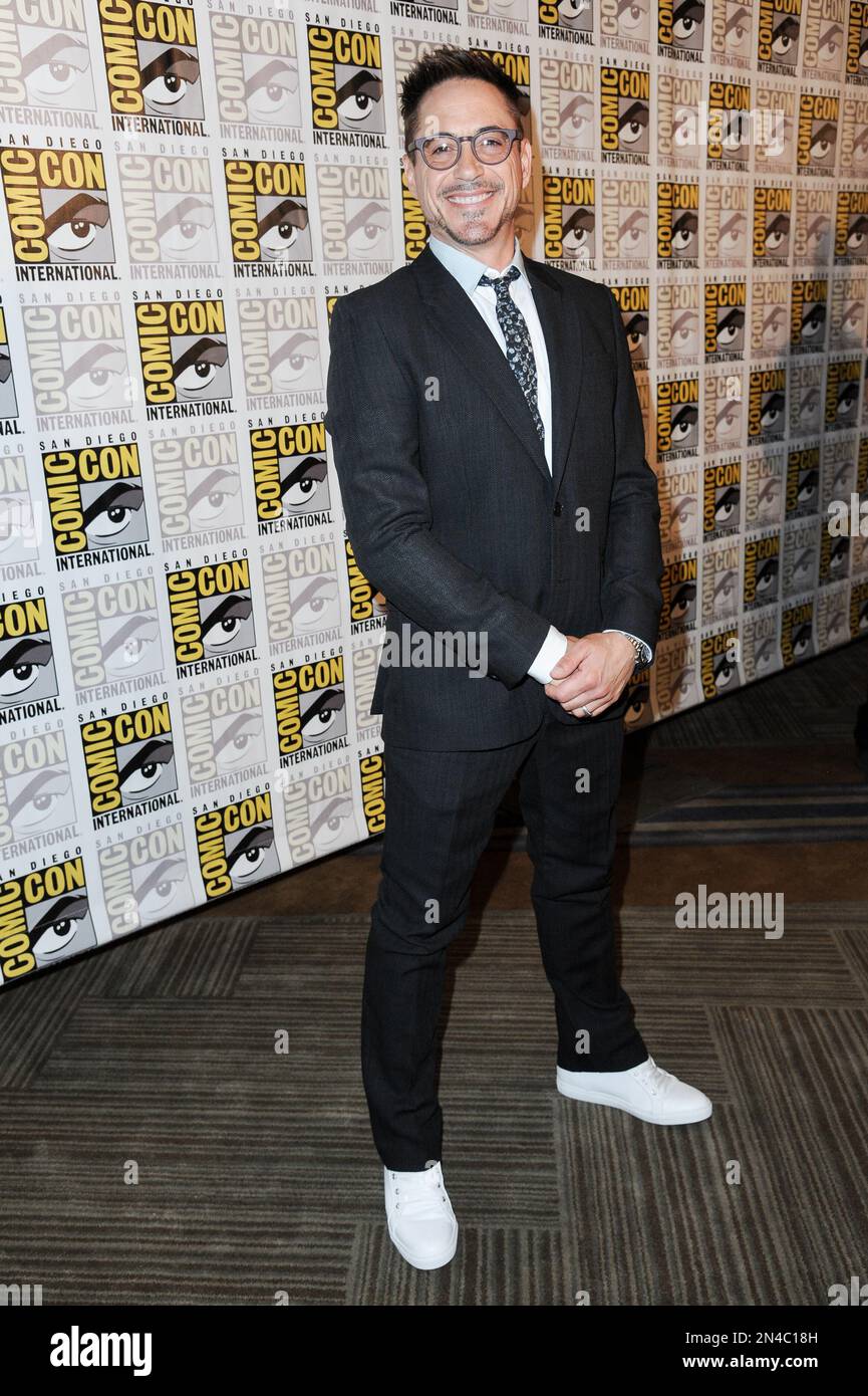 Robert Downey Jr. attends the Marvel press line on day 3 of Comic-Con ...