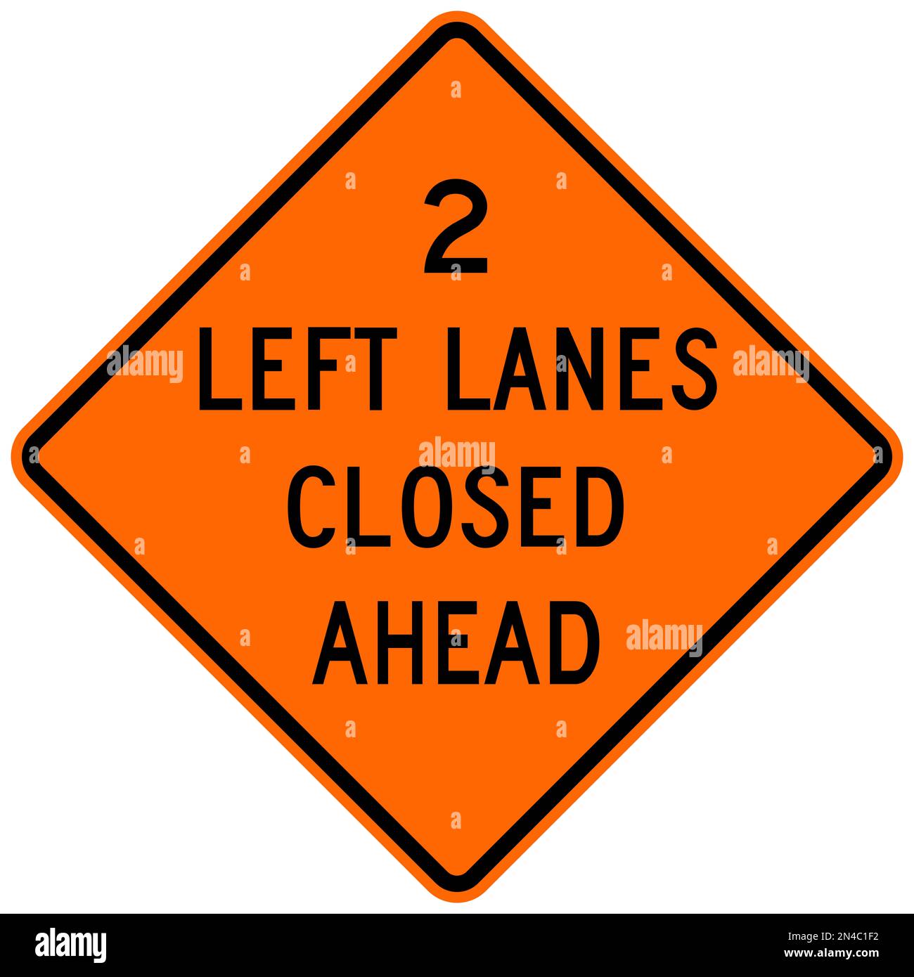 2 Left Lanes Closed Ahead warning sign Stock Photo - Alamy