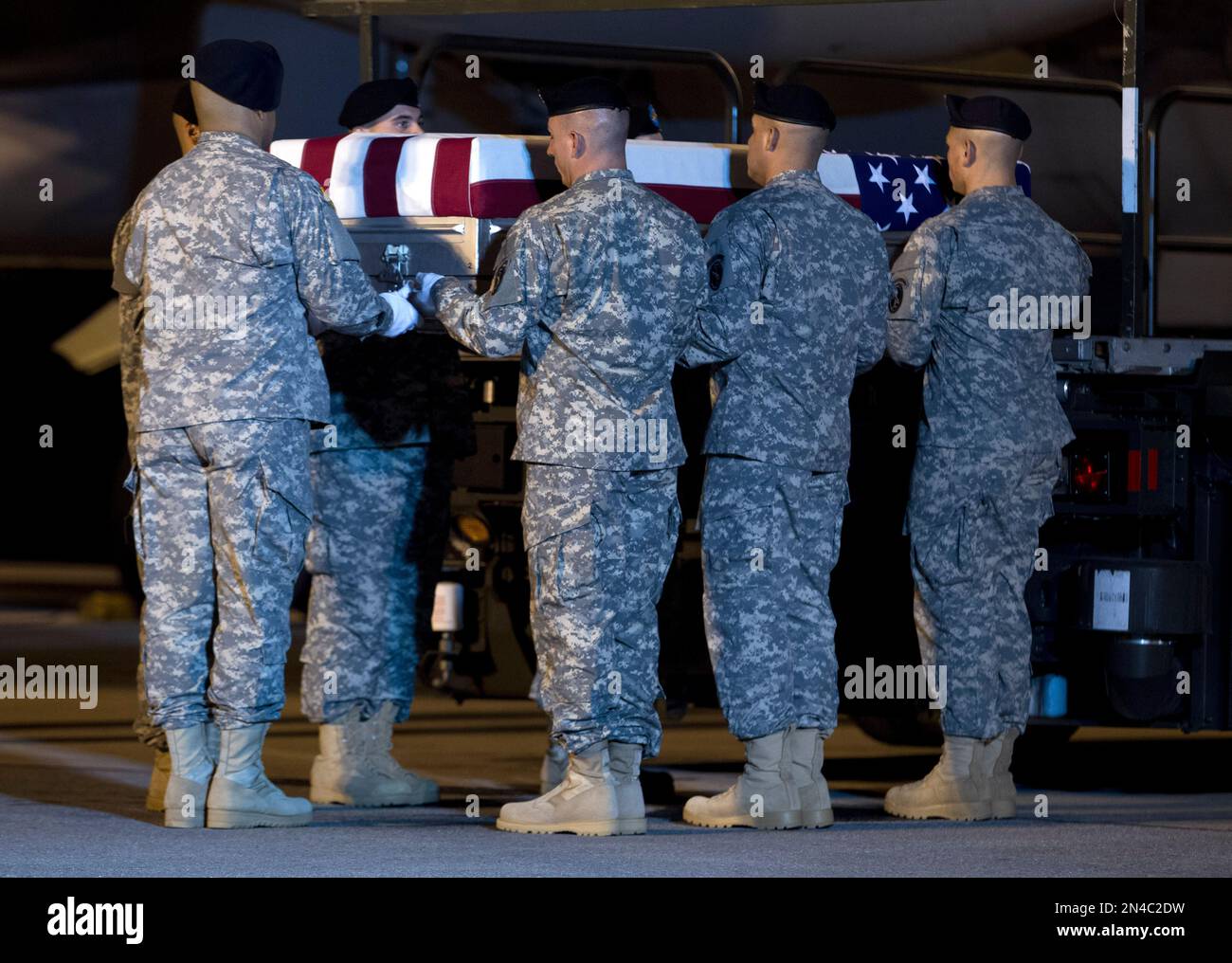 An Army carry team, carries the transfer case containing the remains of ...