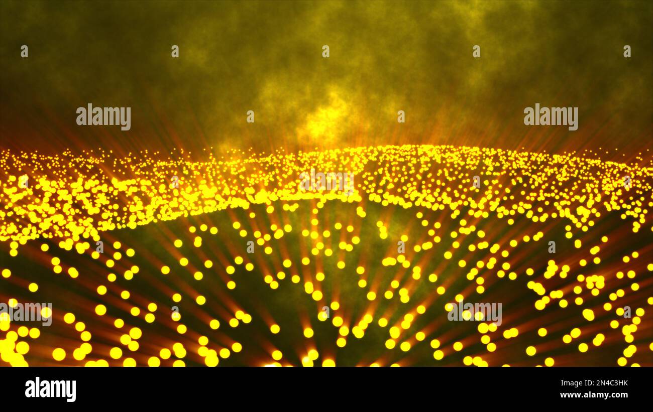 Yellow bokeh particle isolated on red background. Particle with depth of field and bokeh in ...