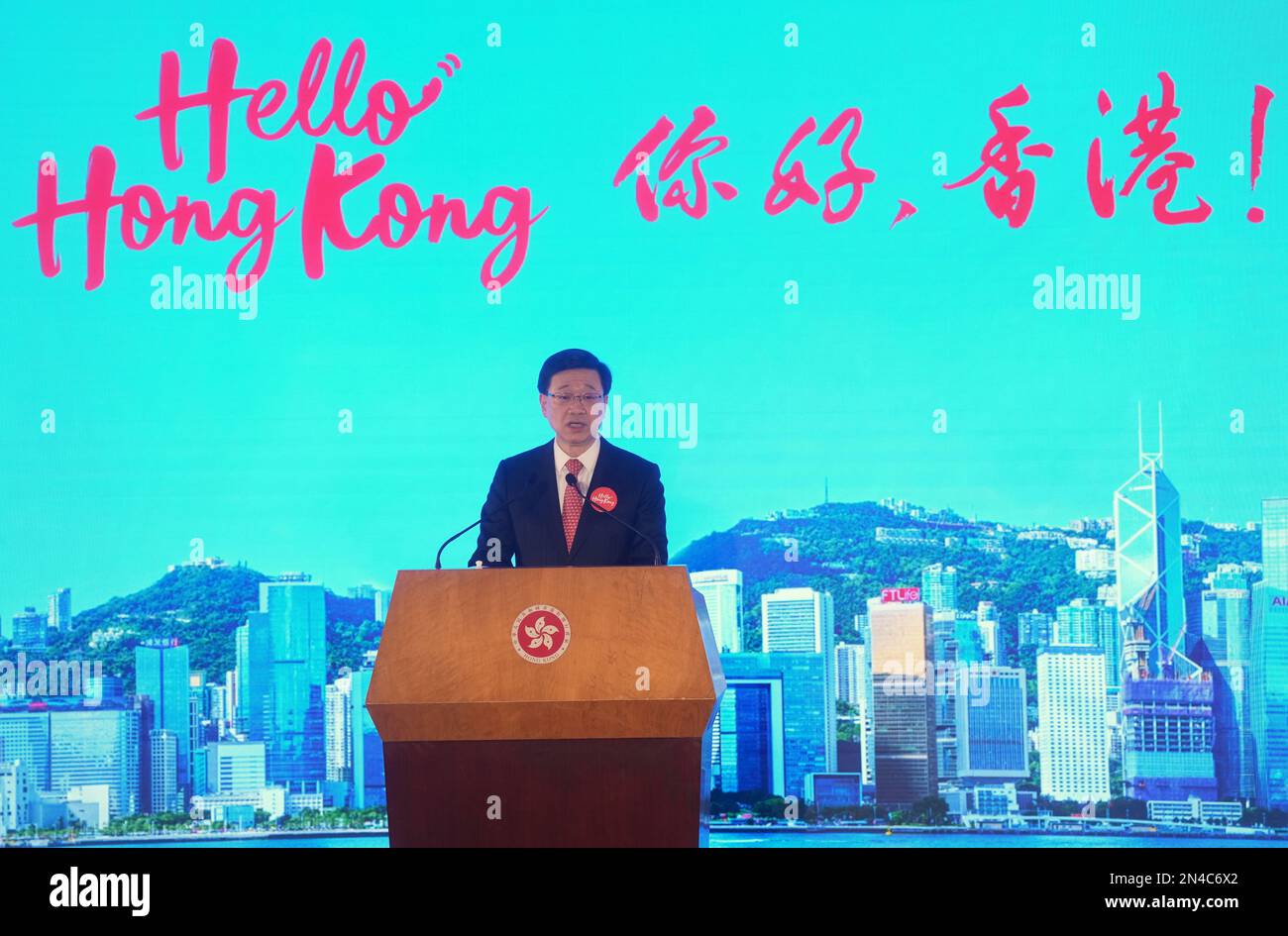 Chief Executive John Lee Ka-chiu speaks at The HHello Hong Kong ...