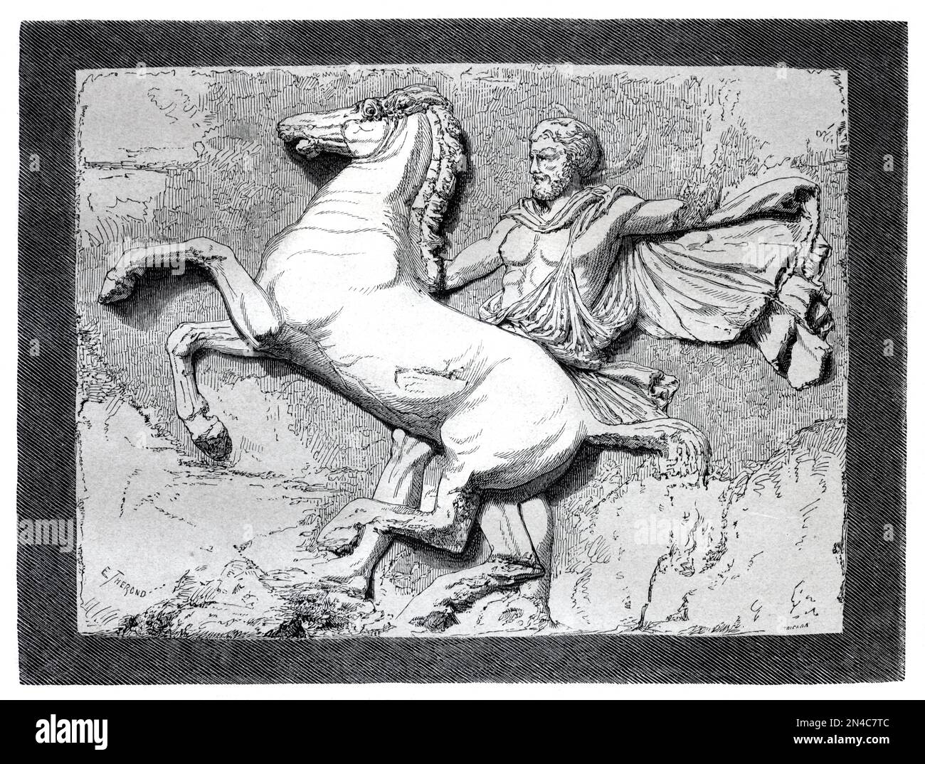 Ancient Greek Man & Rearing Horse Bas-Relief by Phidias or Pheidias ...