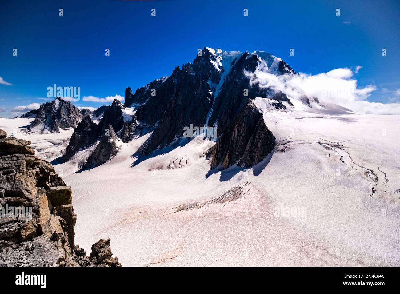 View from Aiguille du Midi of the summits of La Tour Ronde, Mont Blanc du Tacul and the Triangle ...
