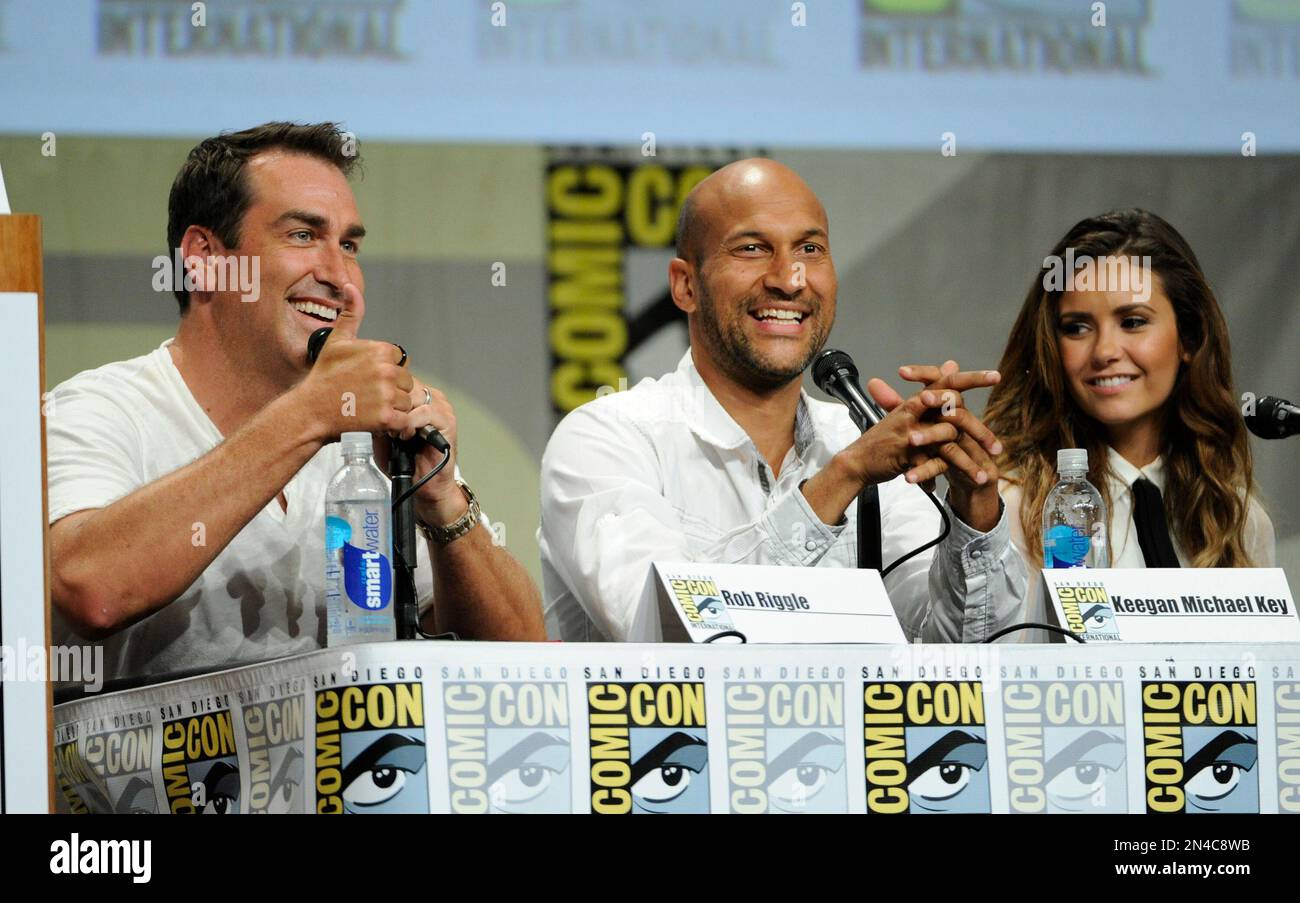 Rob Riggle and from left, Keegan Michael Key and Nina Dobrev attend the ...