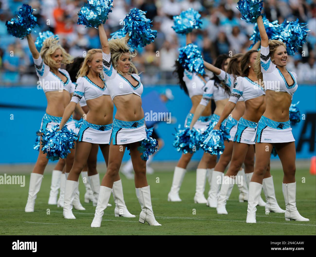 Carolina Panthers cheerleaders perform during an NFL football practice ...