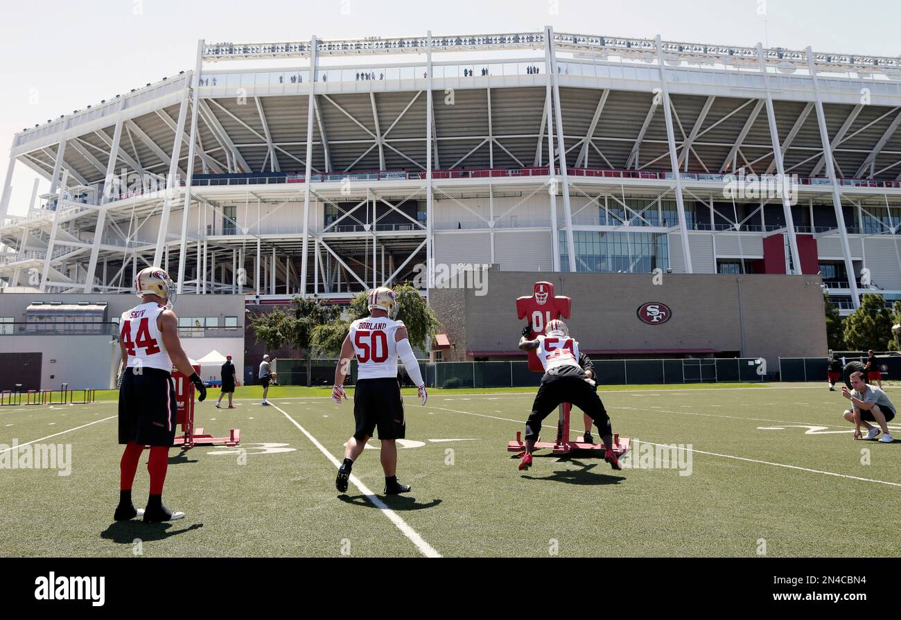 San Francisco 49ers linebackers workout in a facility adjacent to Levi ...