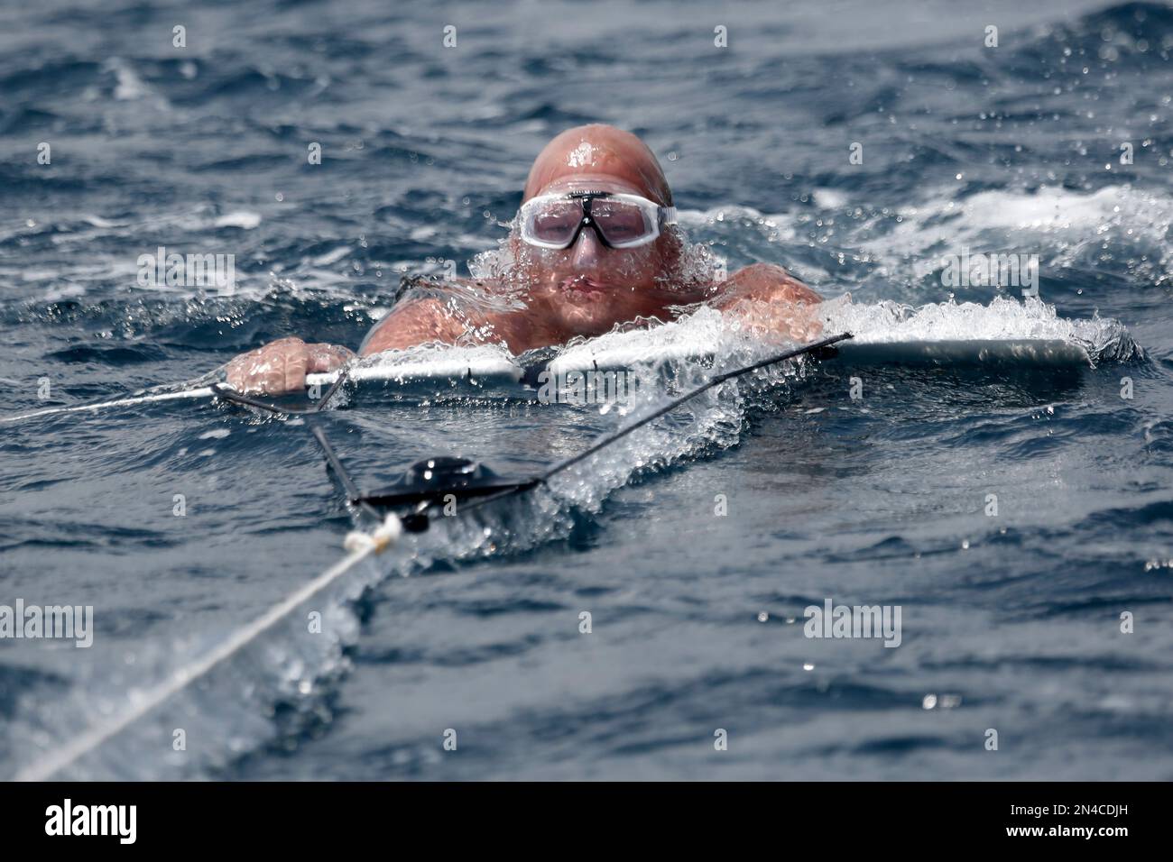 Mats Westgard emerges after diving using a Subwing in Schinias beach ...