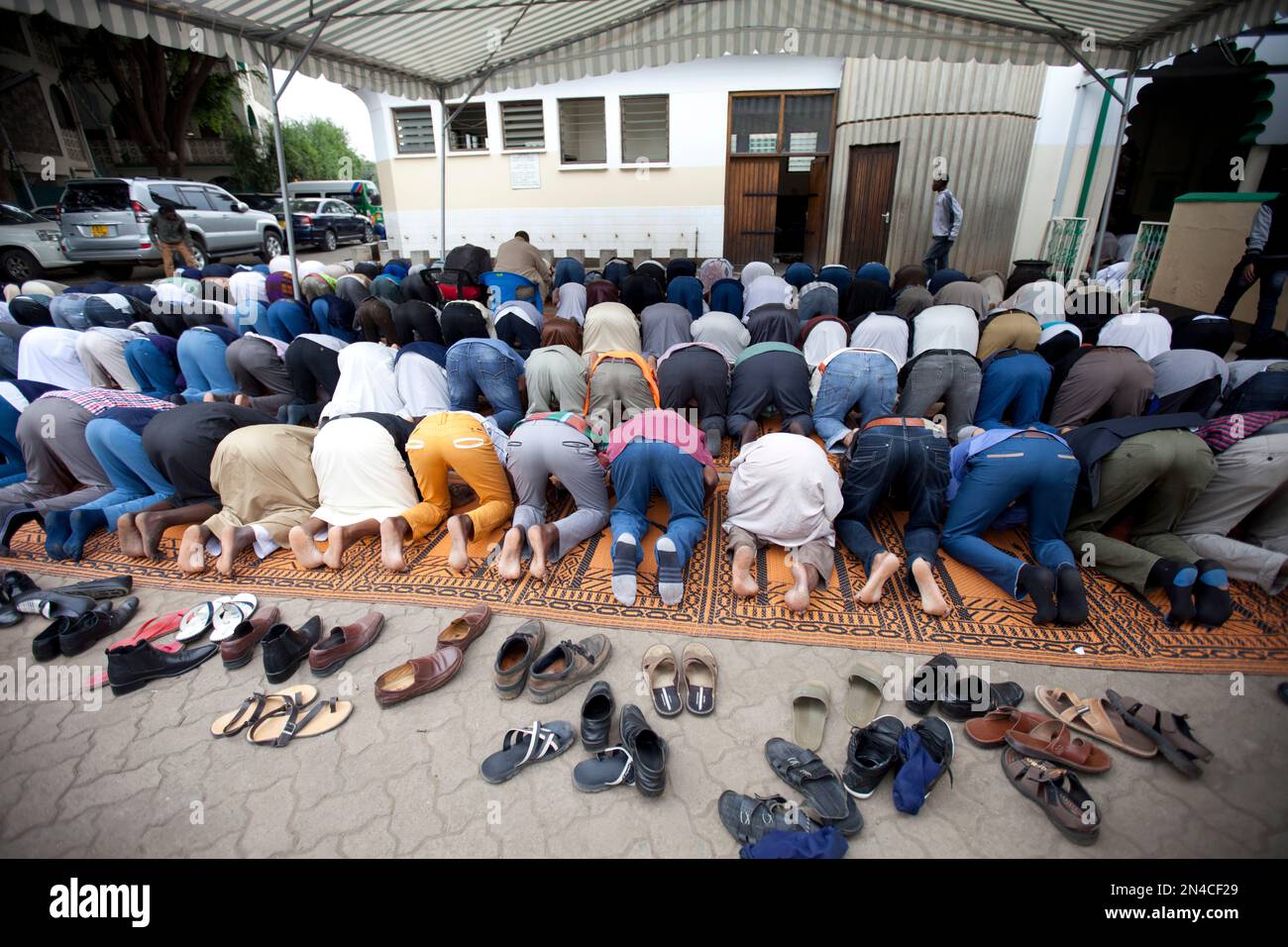 Kenyan Muslims bow down in prayer at the Noor Masjid on the last Friday ...