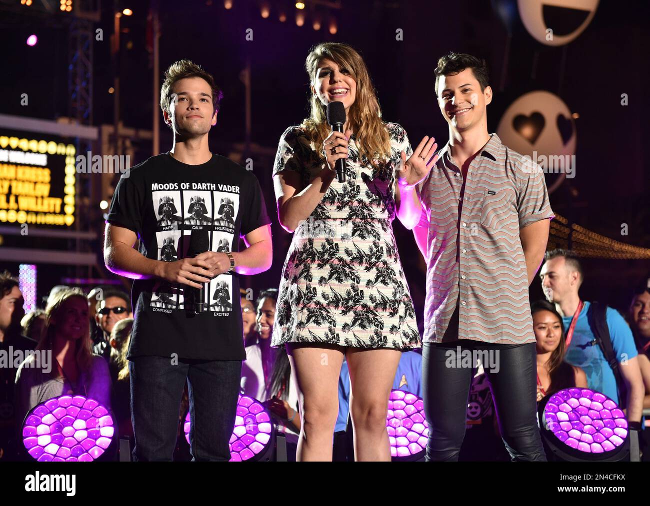 Nathan Kress, and from left, Molly Tarlov, and Michael Willet introduce ...