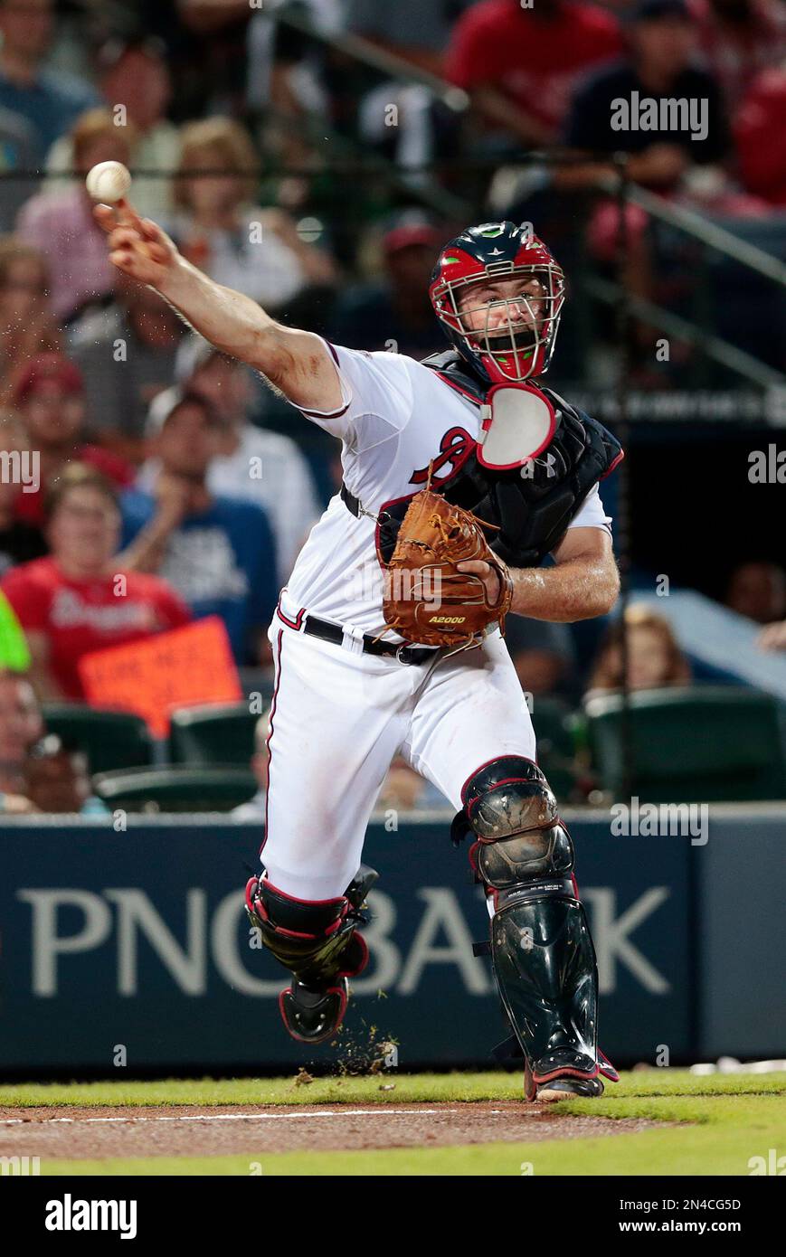 Atlanta Braves catcher Evan Gattis (24) is shown during a baseball game ...
