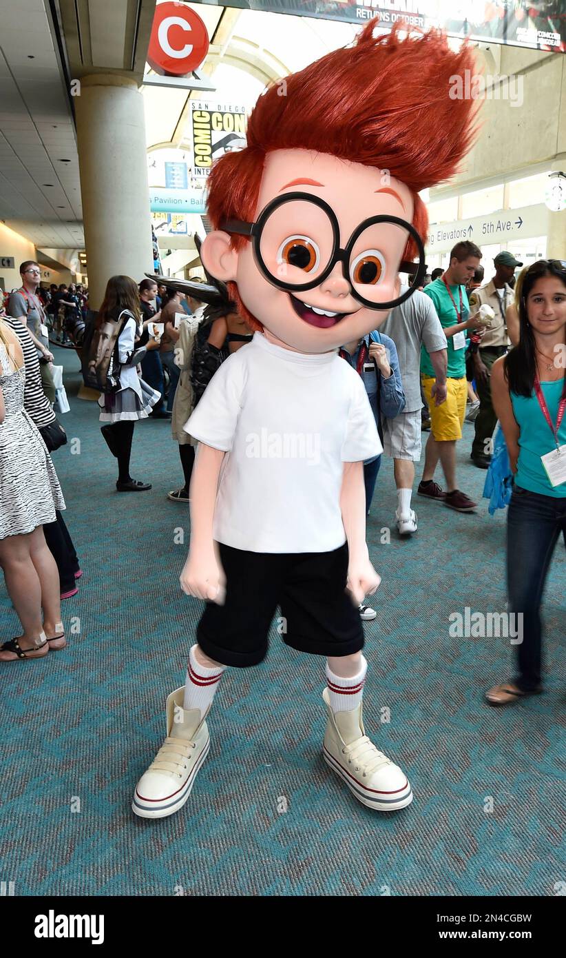 An actor dressed as Sherman from the movie Mr. Peabody and Sherman ...
