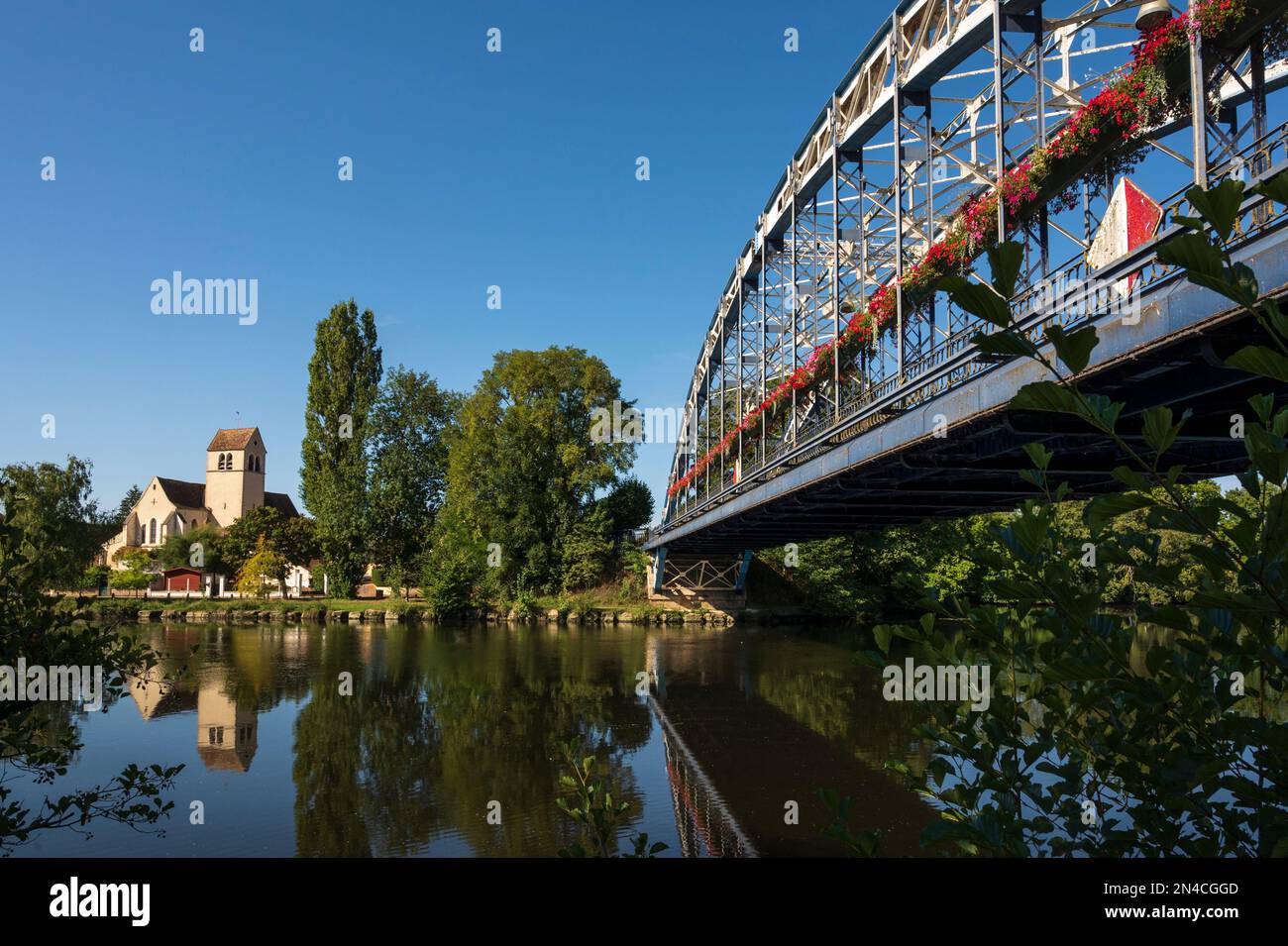The bridge of Monéteau, a small town on the banks of the Yonne river in ...