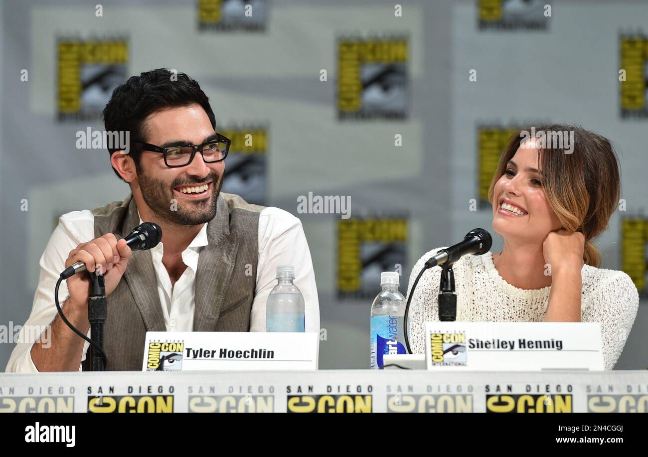 Tyler Hoechlin, left, and Shelley Hennig attend the "Teen Wolf" panel ...