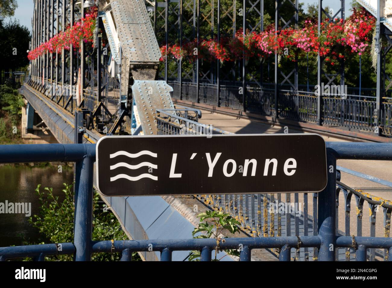 The bridge of Monéteau, a small town on the banks of the Yonne river in ...