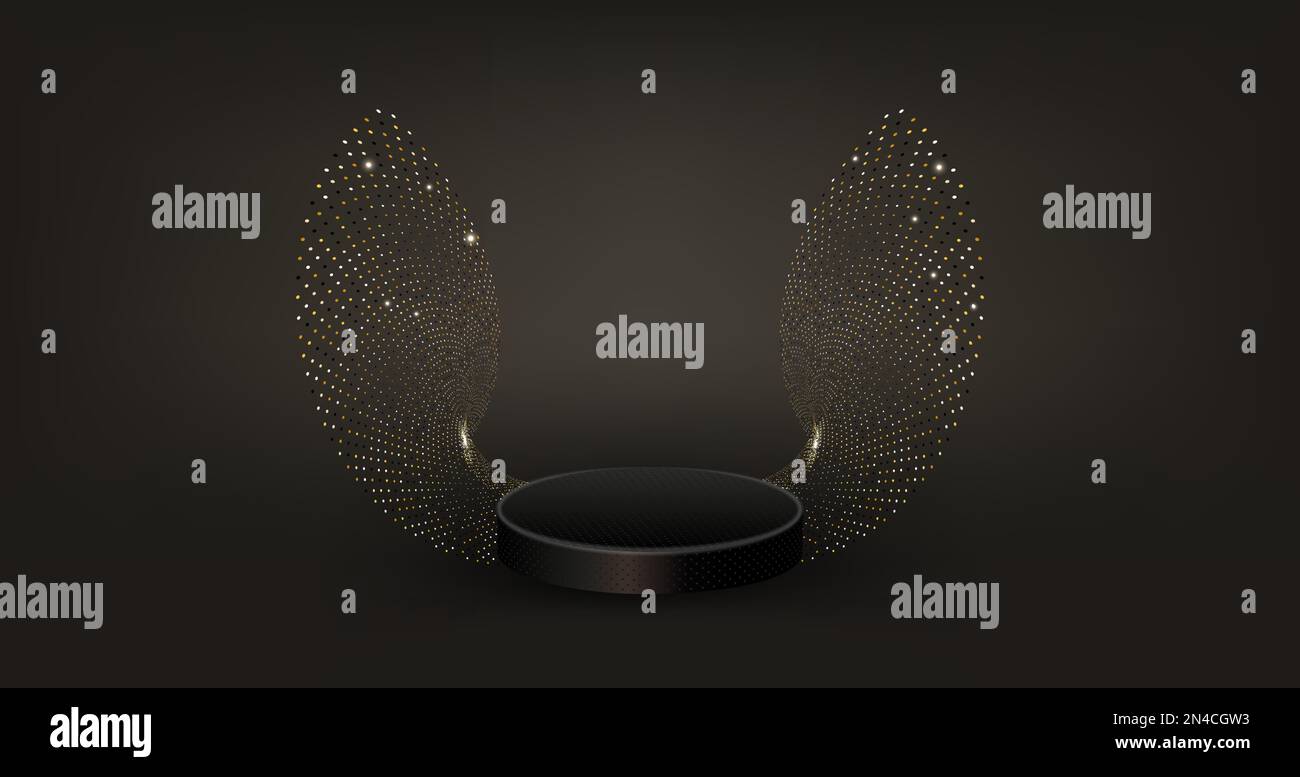 3D abstract studio room with pedestal podium. black geometric platform ...