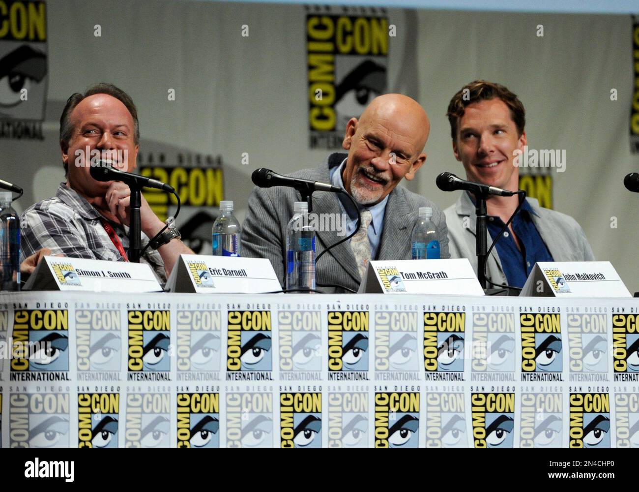 Tom McGrath and from left, John Malkovich and Benedict Cumberbatch ...