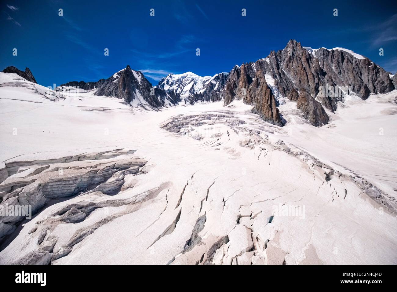 View of the slopes and crevasses of the upper part of the Géant Glacier, La Tour Ronde, Mont ...