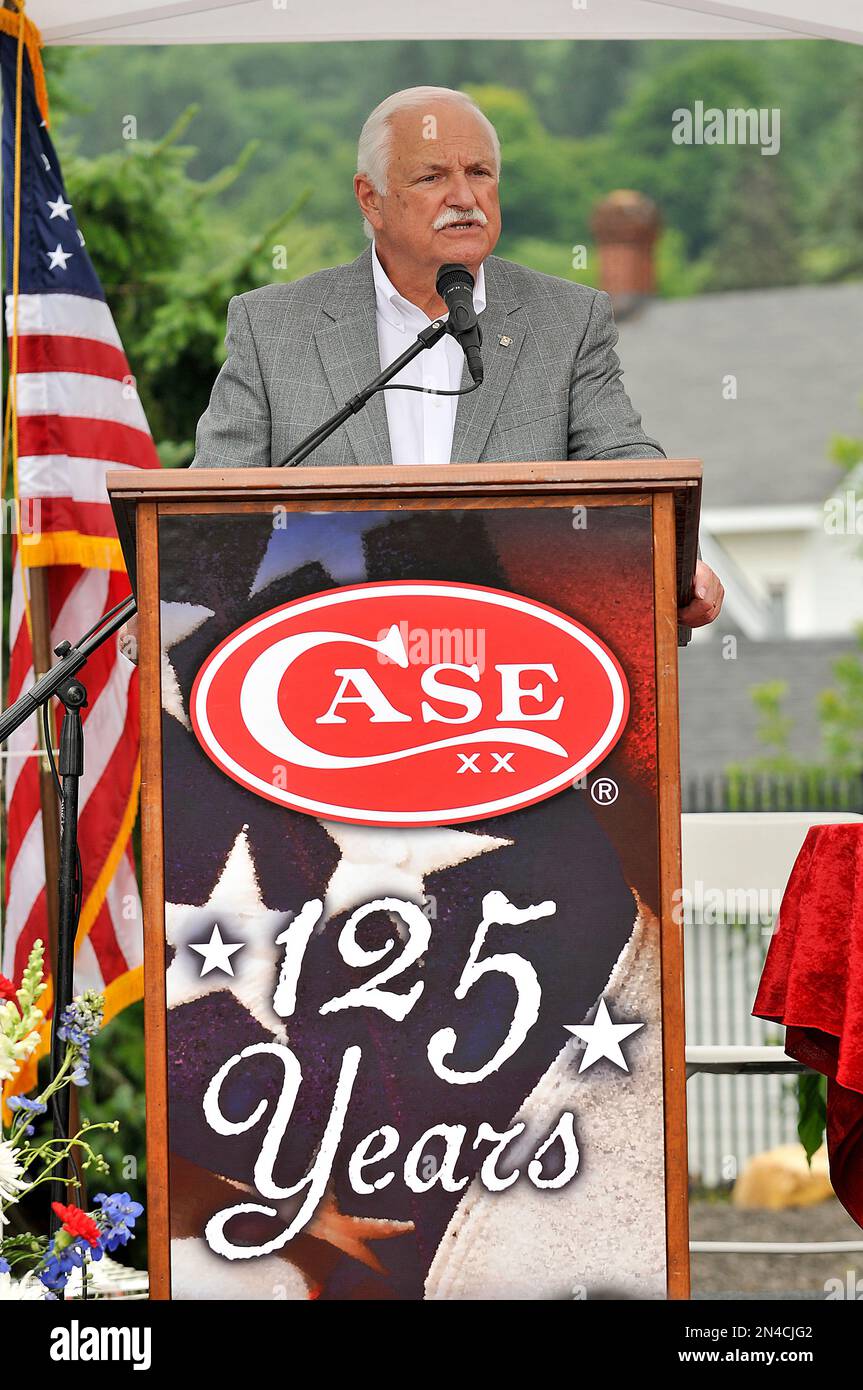 Zippo/W.R. Case & Sons Cutlery Co. President and CEO Greg Booth speaks to the employees during ...