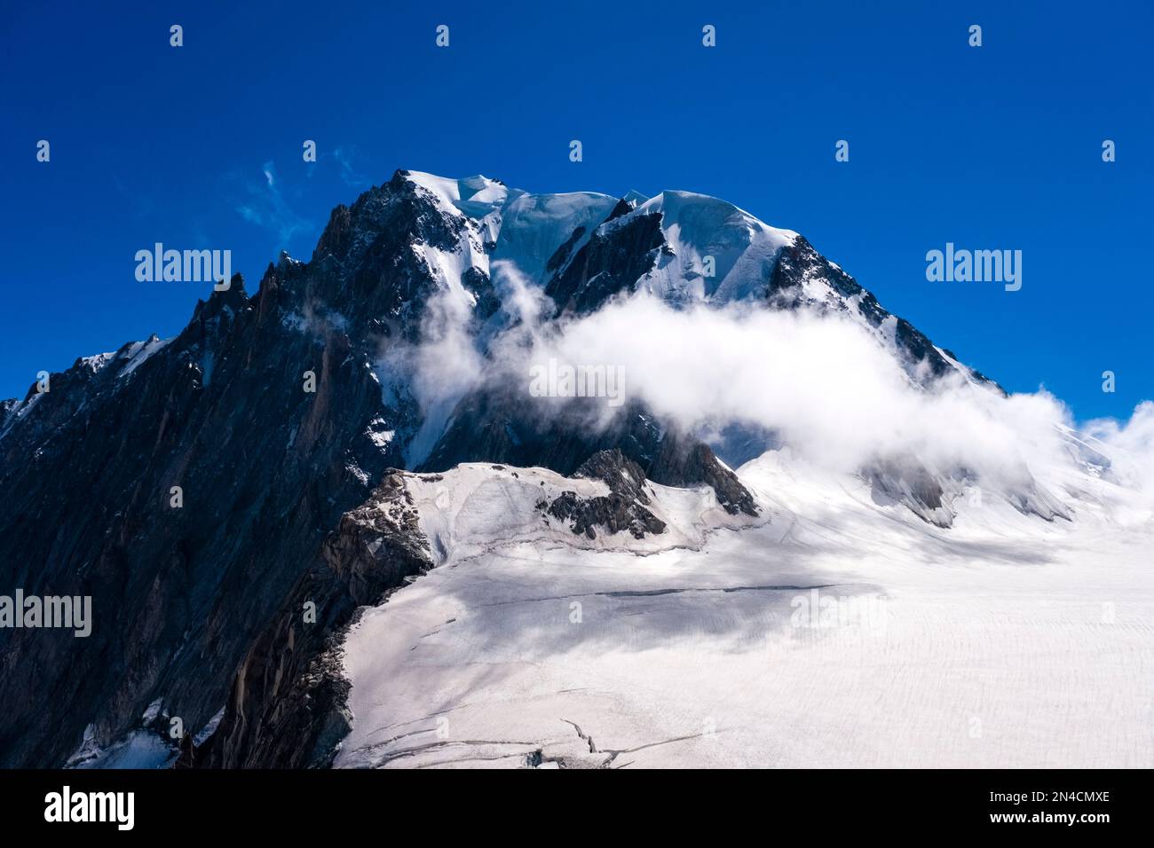View from Aiguille du Midi of the summits of Mont Blanc du Tacul and the Triangle du Tacul ...