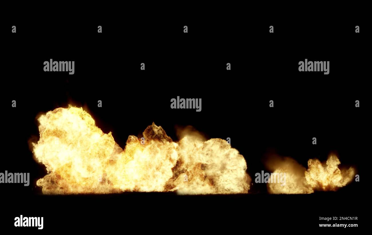 3D rendering of impressive explosions isolated on black background ...
