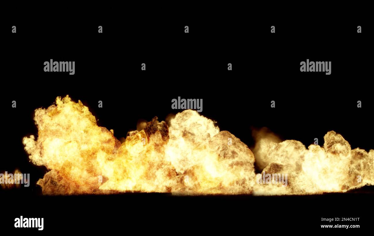 3D rendering of impressive explosions isolated on black background ...