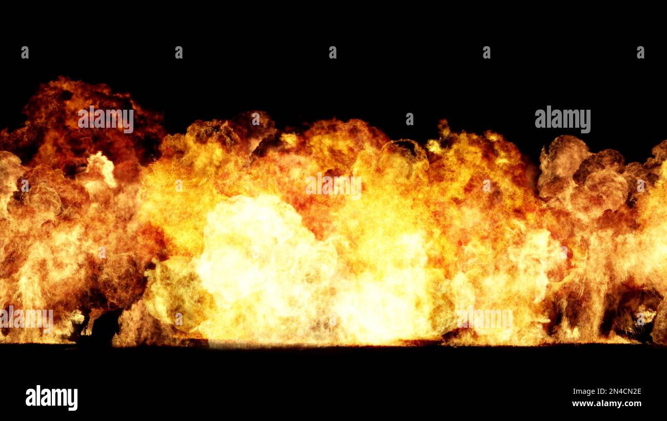 3D rendering of impressive explosions isolated on black background ...