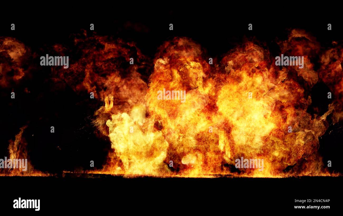 3D rendering of impressive explosions isolated on black background ...