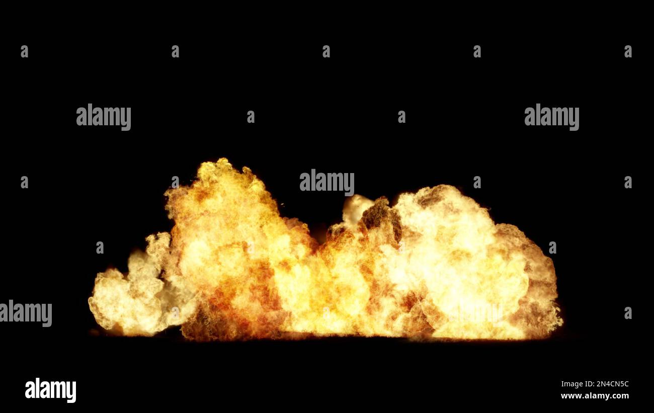 3D rendering of impressive explosions isolated on black background ...