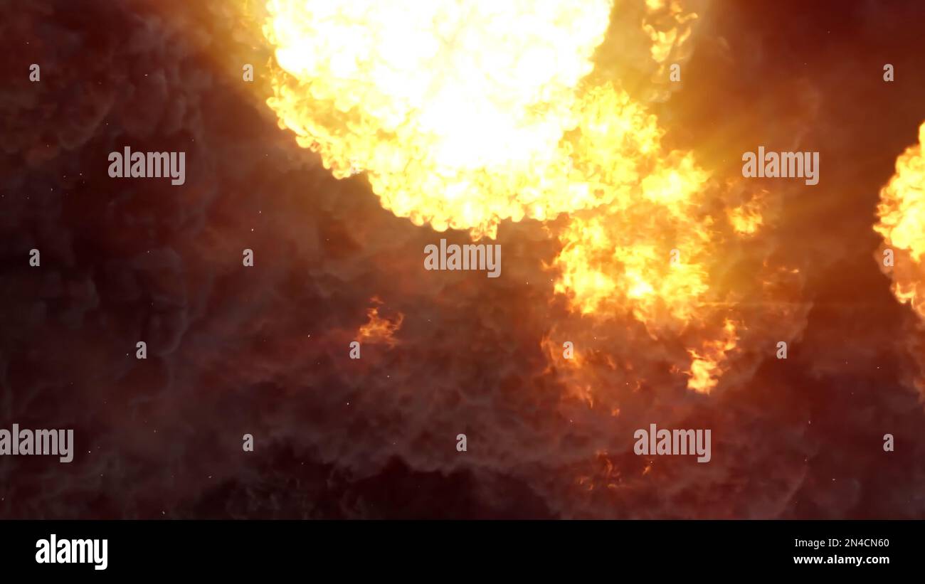 3D rendering of an impressive intense explosion on a black background ...