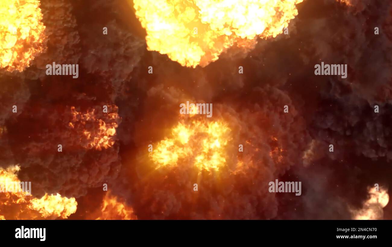 3D rendering of an impressive intense explosion on a black background ...