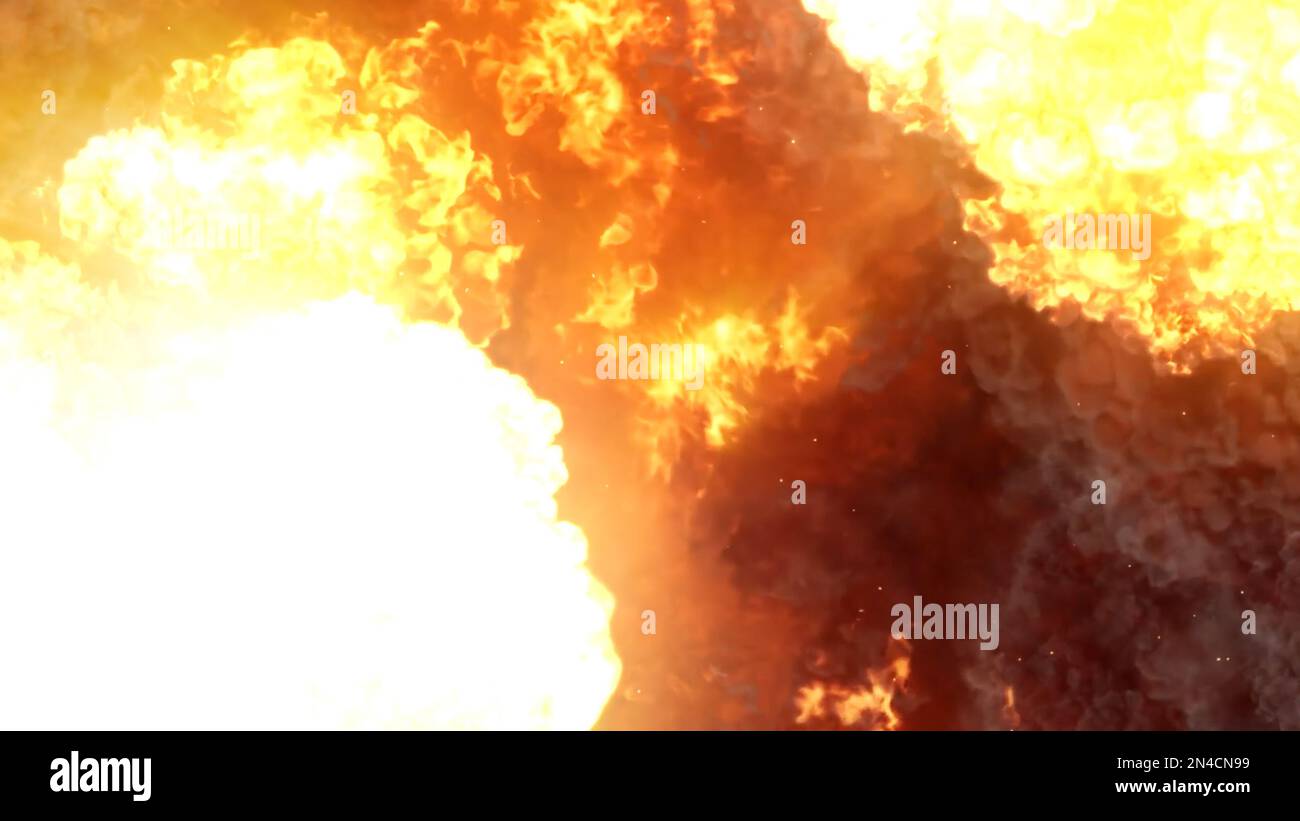 3D rendering of an impressive intense explosion on a black background ...