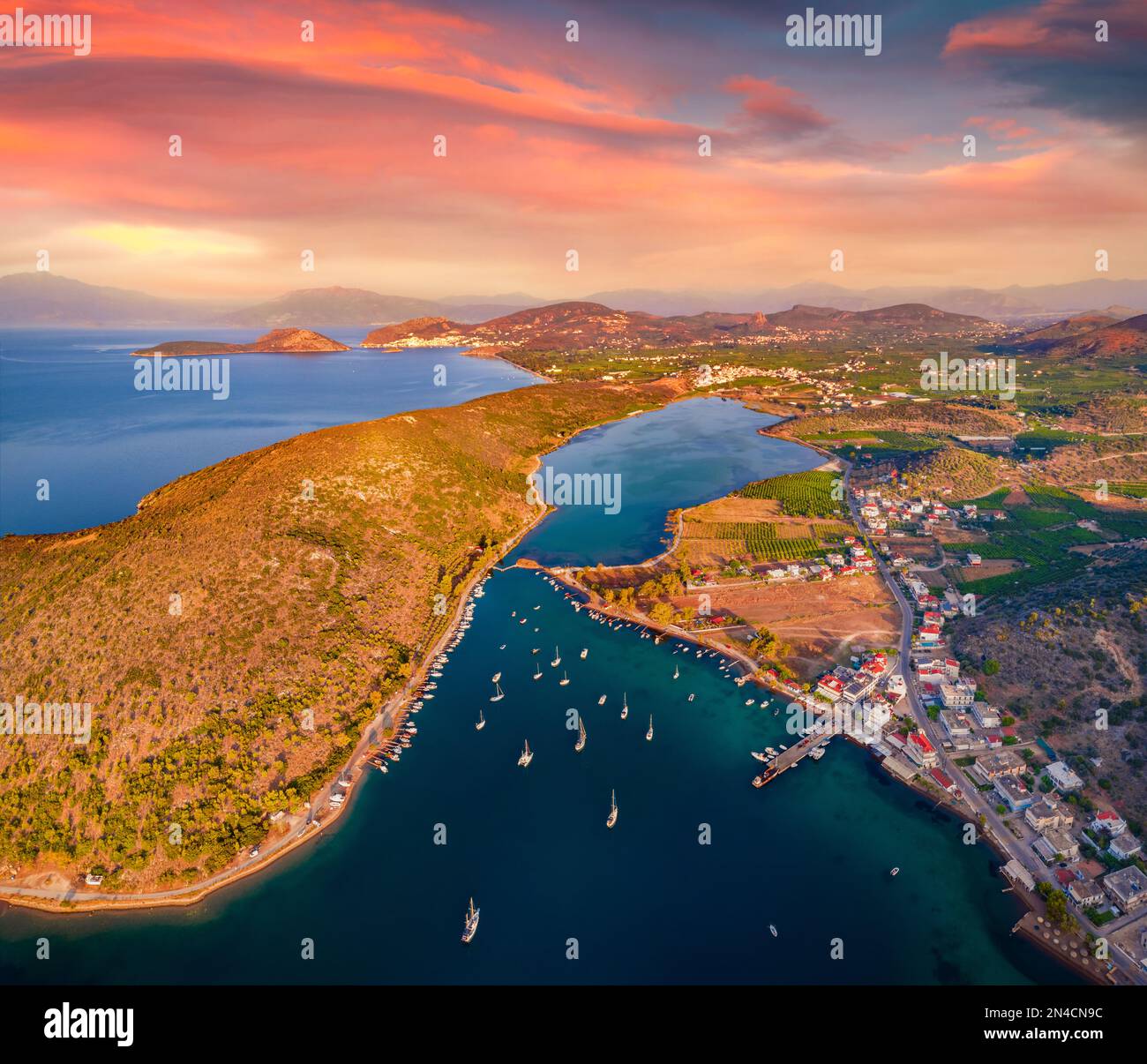 Impressive summer view of Vivari port. Fantastic outdoor scene of ...